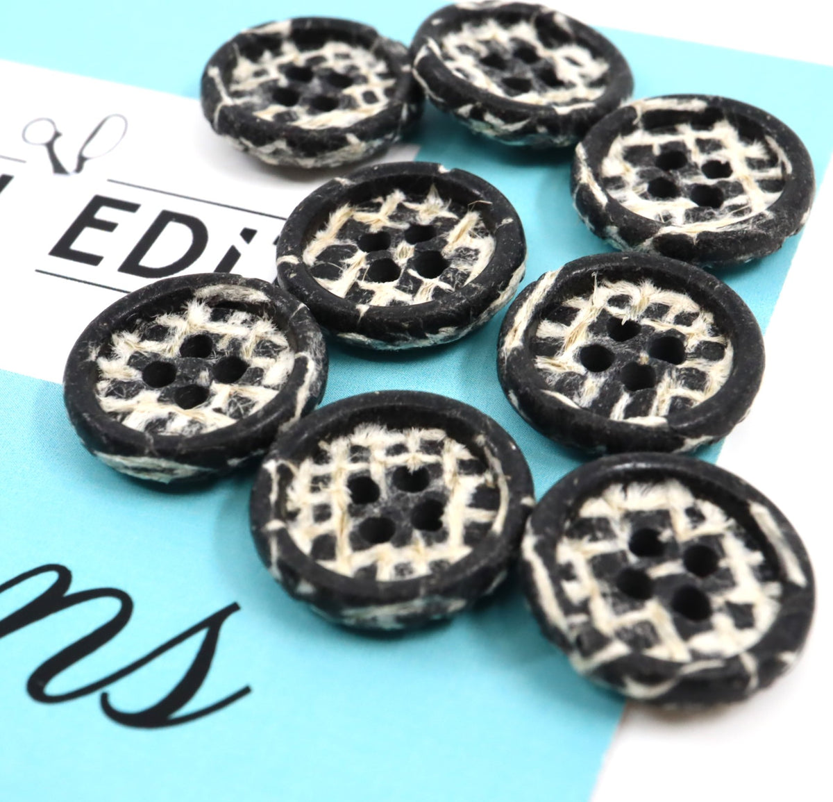 Buttons (Set of 8) - Recycled Sawdust & Hessian | B & W | 15mm – Cloth Edit