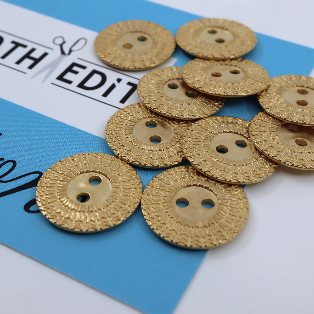 Buttons (Set of 10) - Gold with Decorative Edge | Metal | 18mm – Cloth Edit