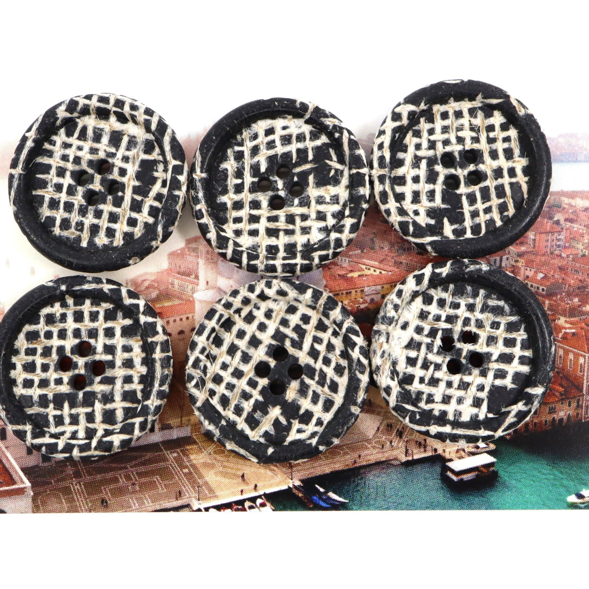 Buttons (Set of 6) - Recycled Sawdust & Hessian | B & W | 25mm – Cloth Edit