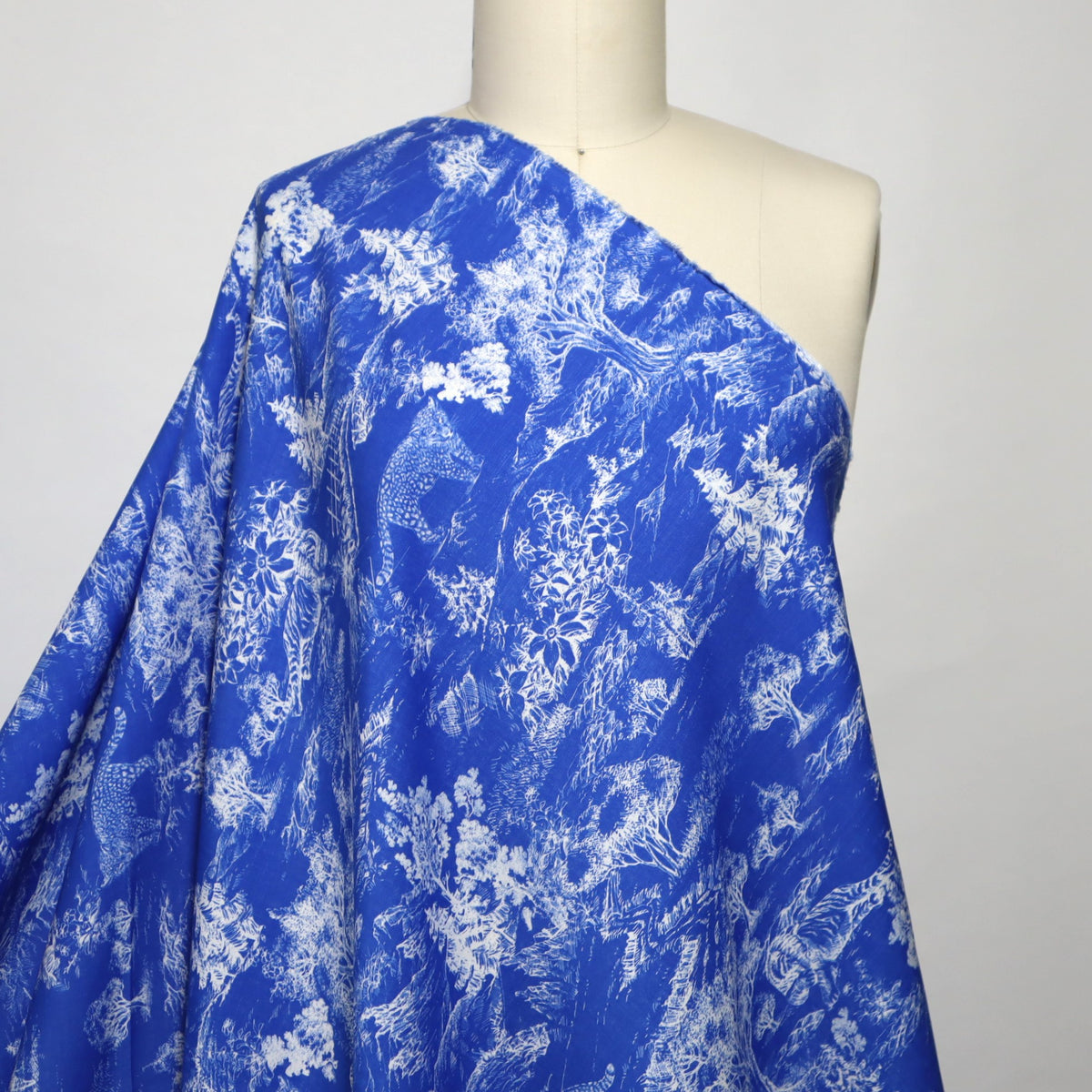 EXCLUSIVE 90% Linen 10% Silk –Toile de Jouy ~ 'Safari' Bright Blue REV ...